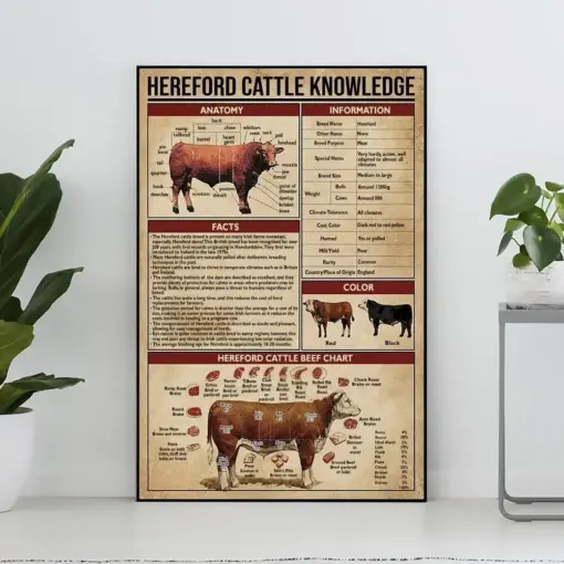 Herefor Cattle Knowledge Vintage Poster Herefor Cattle Lover Gift All ...